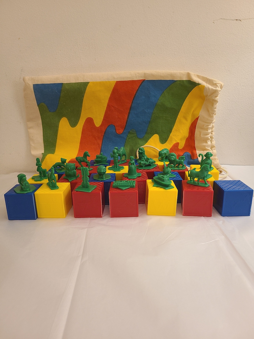 Tupperware Busy Blocks 24 Vintage 1970s ABC Toys Yellow Green Red Blue ...