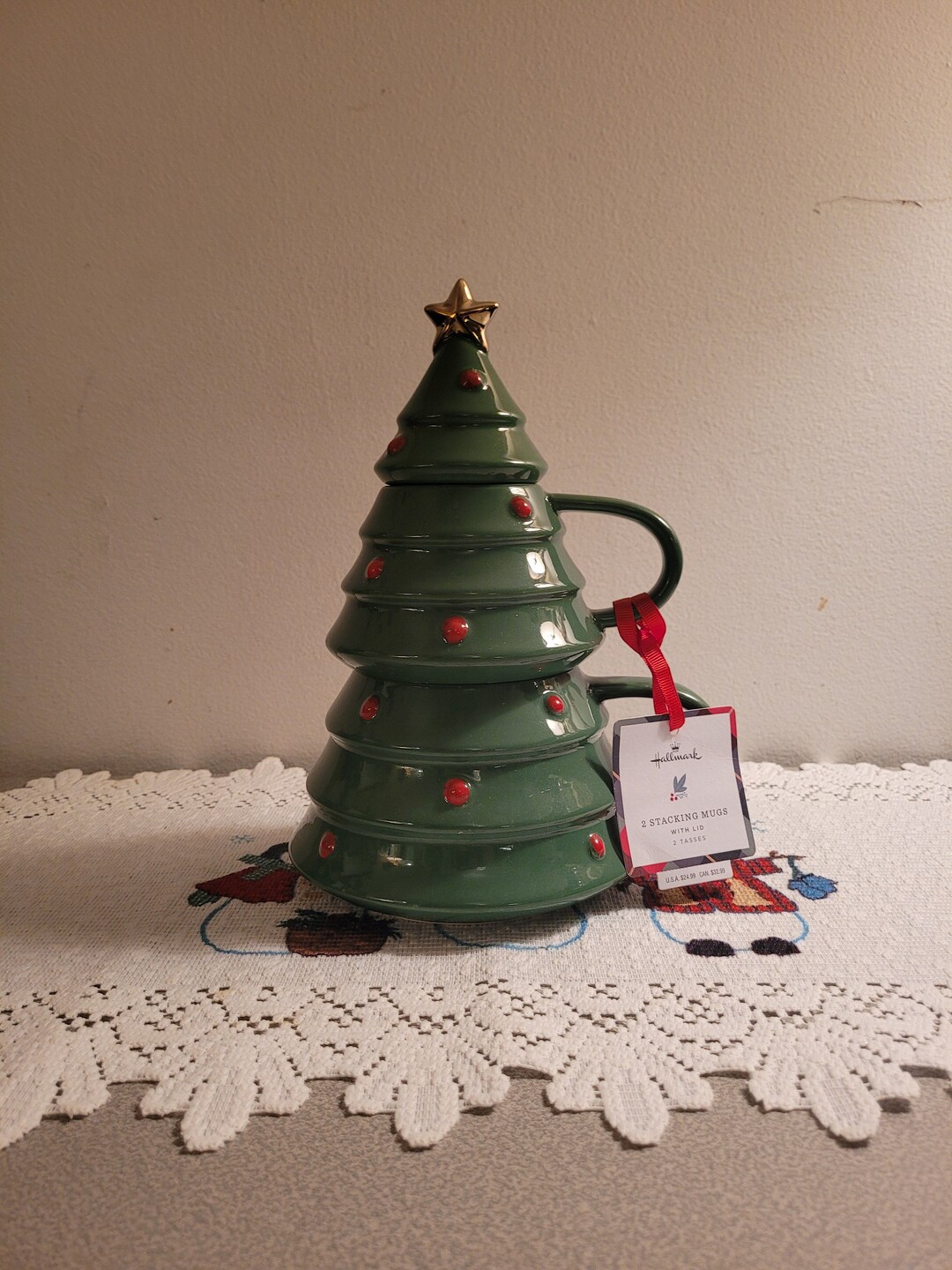 Hallmark 2 Stacking Mugs With Lid Christmas Tree Accent - Etsy
