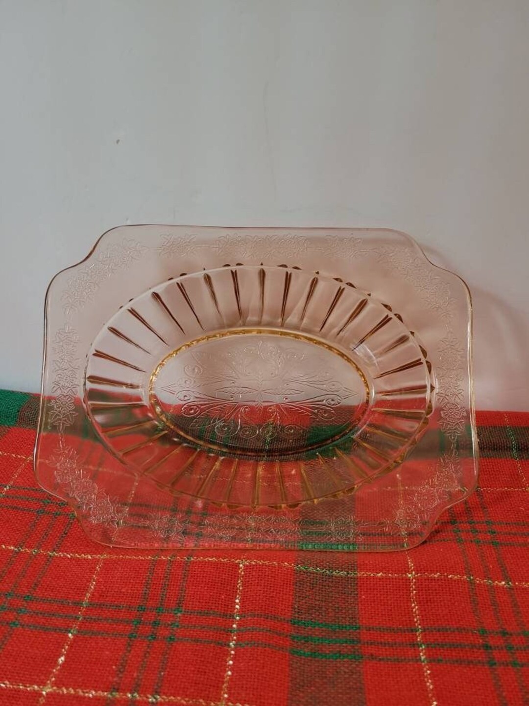 RARE - Vintage Pink Depression Glass Oval Bowl - Adam Pattern - by ...