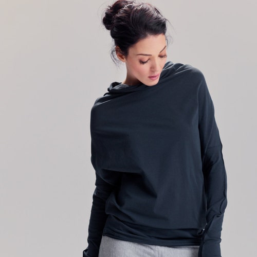 Muted Blue Top / Blue Loose Top / Oversized Long Sleeved | Etsy