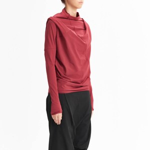 Minimalist Red Top / Loose Cotton Red Blouse / Long Sleeved Blouse ...