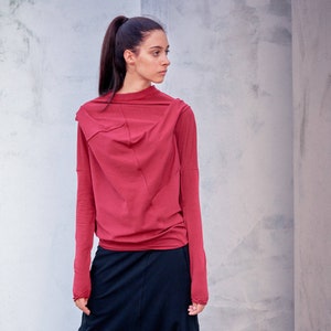 Minimalist Red Top / Loose Cotton Red Blouse / Long Sleeved Blouse ...