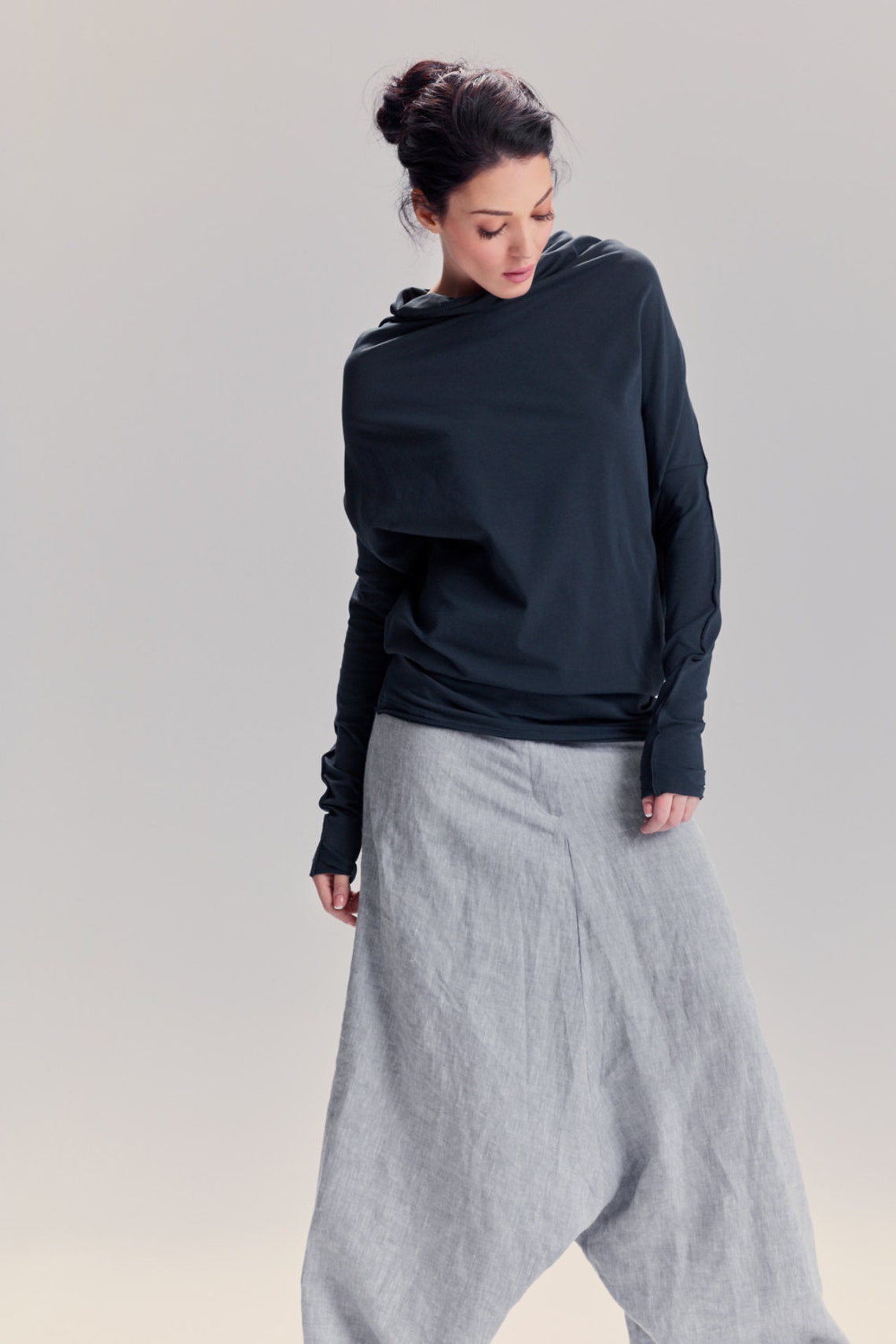 Muted Blue Top / Blue Loose Top / Oversized Long Sleeved | Etsy