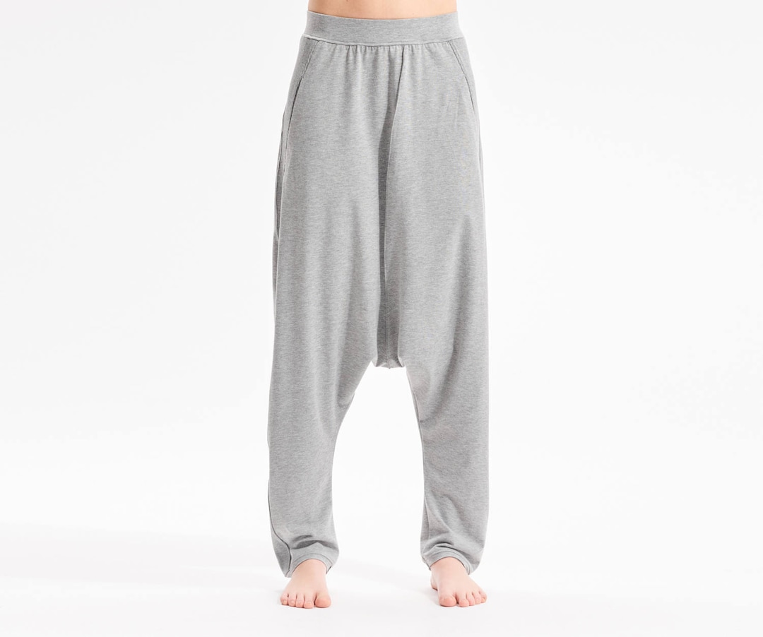Heather Grey Drop Crotch Pants / Casual Cotton Dropped Pants / Drop ...