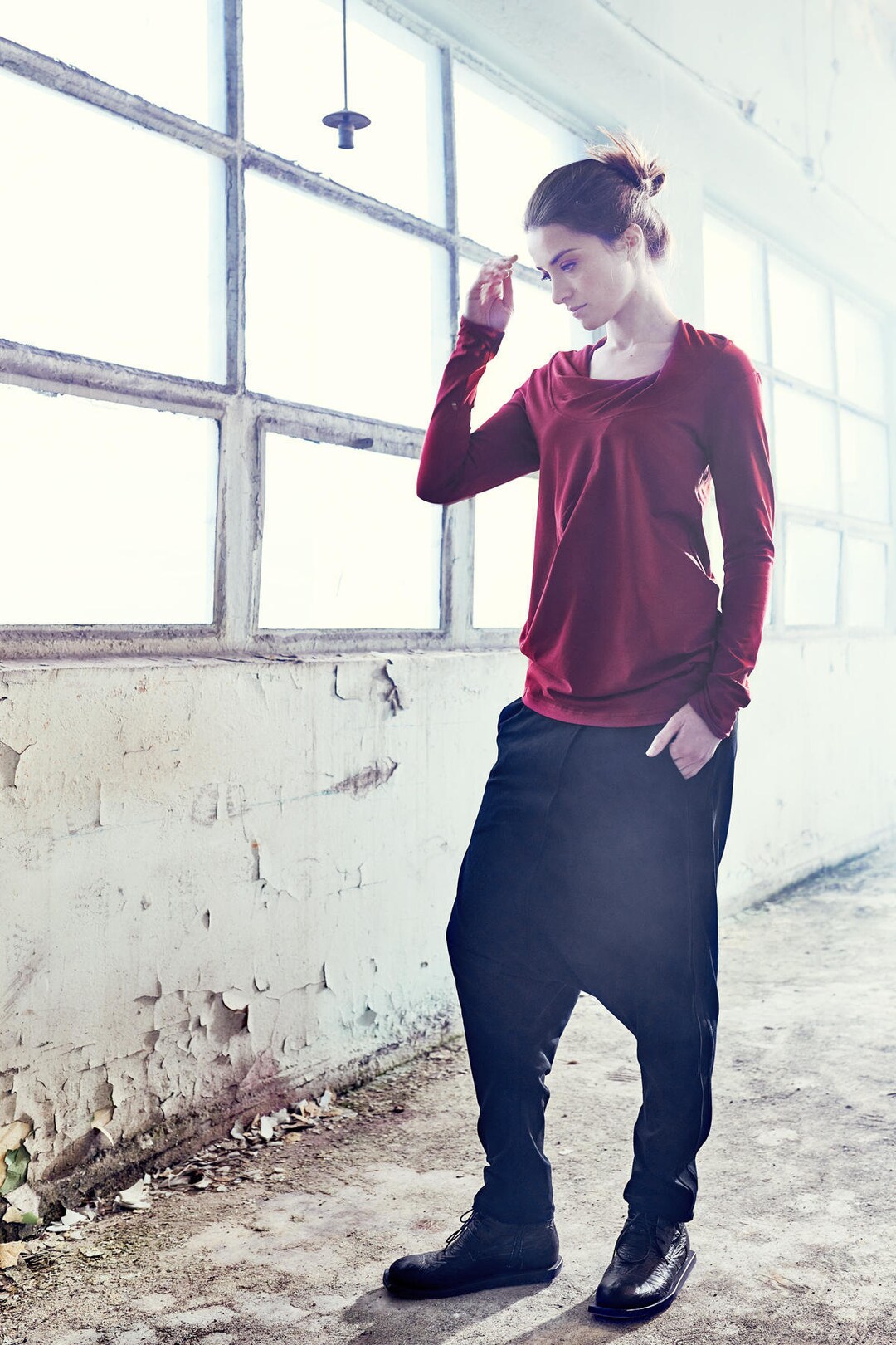 Loose Red Blouse / Long Sleeved Red Top / Draped Red Blouse / Casual ...