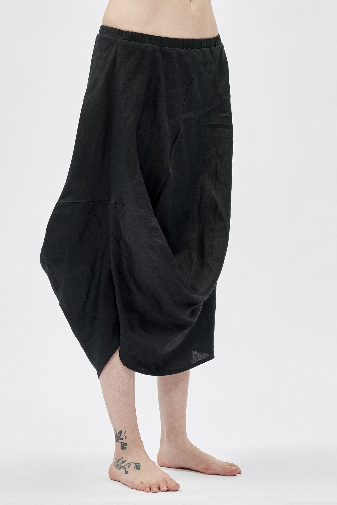 Black Drape Skirt / Black Linen Skirt / Drape Elegant Skirt / - Etsy