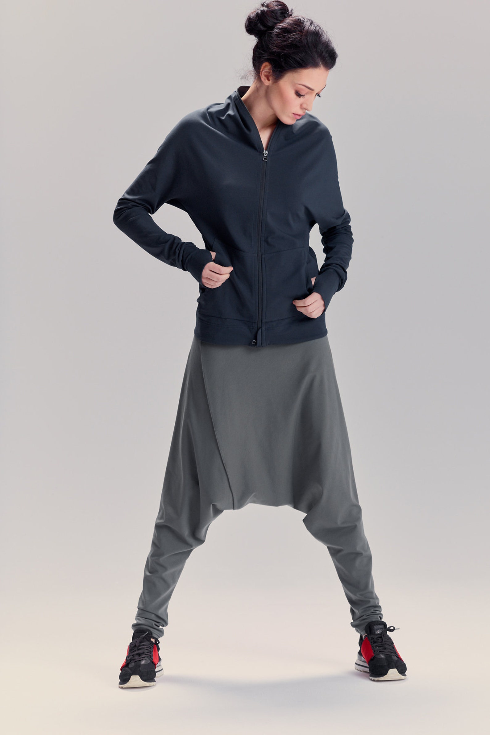 Bat Sleeved Jacket / Grey Zipper Jacket / Grey Yoga Jacket / - Etsy