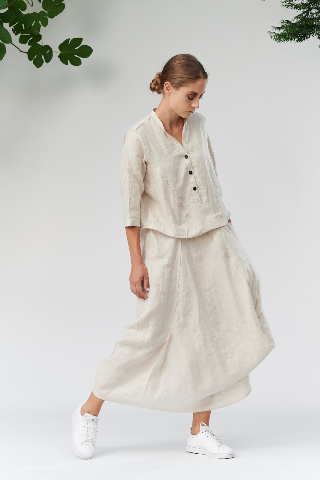 Robe en lin avec boutons / Robe ample / Maxi robe en lin de sable ...