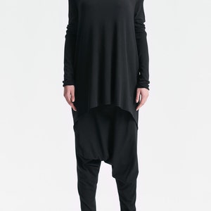Black Draped Tunic / Long Sleeved Tunic Top / Handmade Tunic / Draped ...