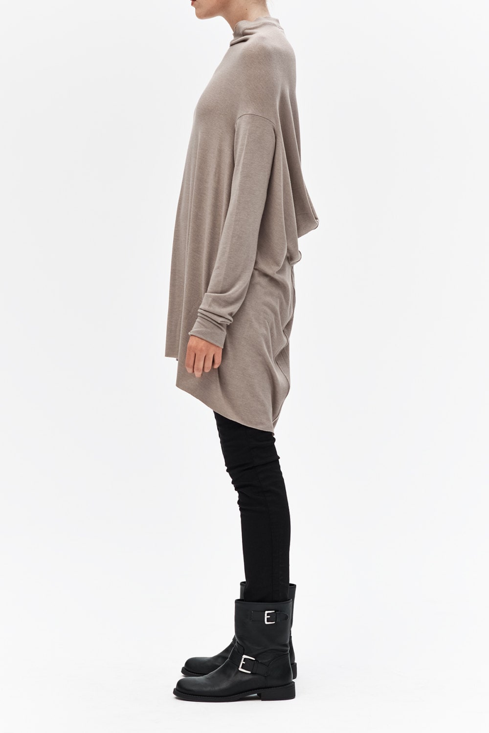 Beige Draped Tunic Top, Elegant Long Sleeve Blouse, Asymmetrical Womens ...