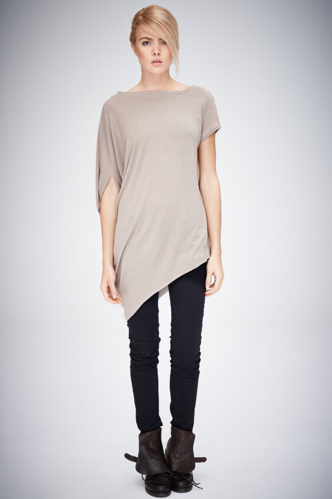 Asymmetrical Beige Tunic Top: Handmade Drape Blouse - Etsy