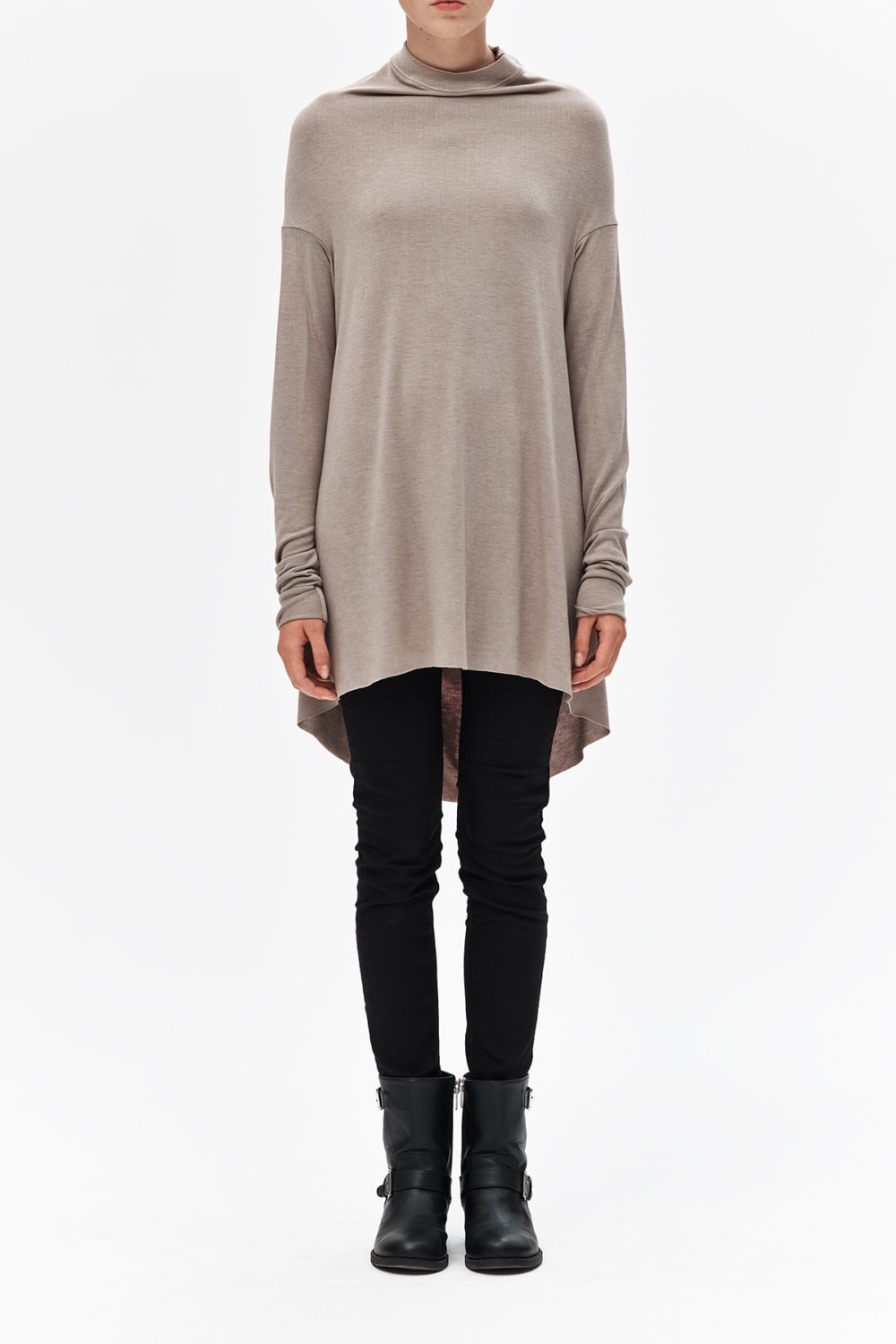 Beige Draped Tunic Top, Elegant Long Sleeve Blouse, Asymmetrical Womens ...