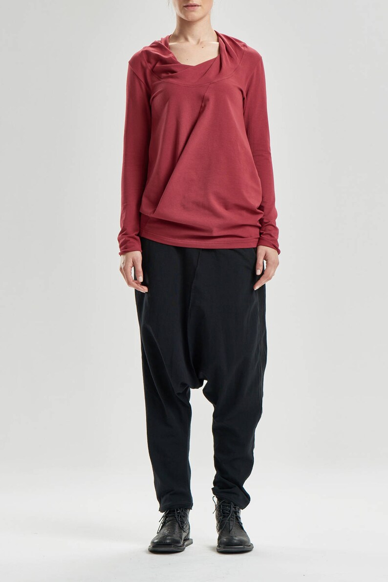 Loose Red Blouse / Long Sleeved Red Top / Draped Red Blouse / - Etsy