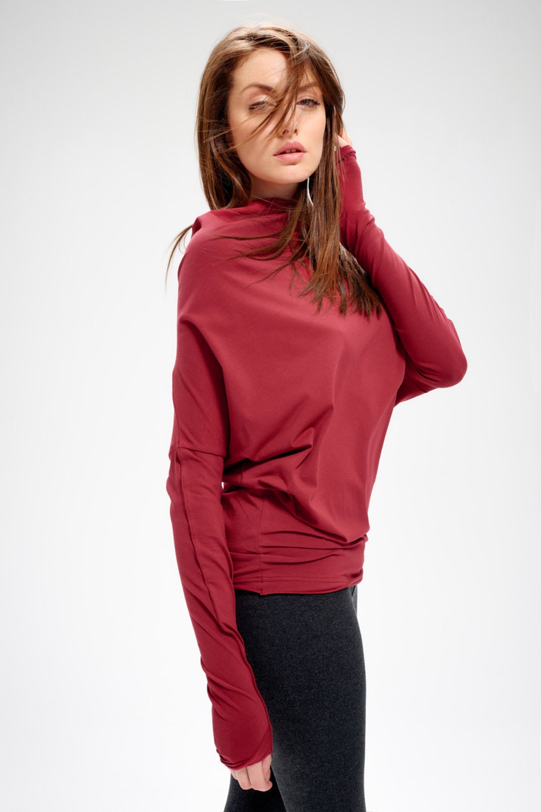 Red Top, Oversized Long Sleeved Blouse, Plus Sizes Available, Casual ...