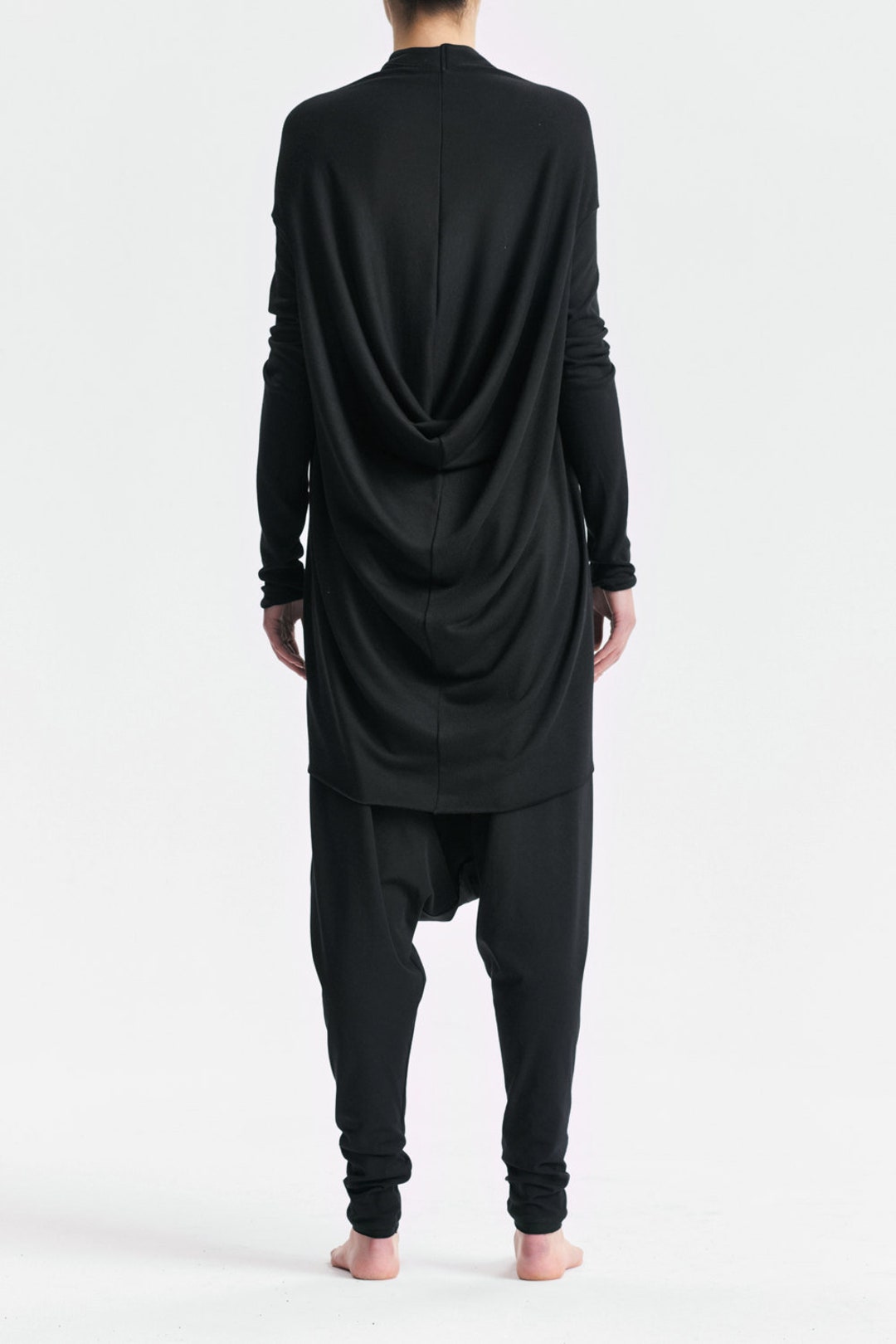 Black Draped Tunic / Long Sleeved Tunic Top / Handmade Tunic / Draped ...