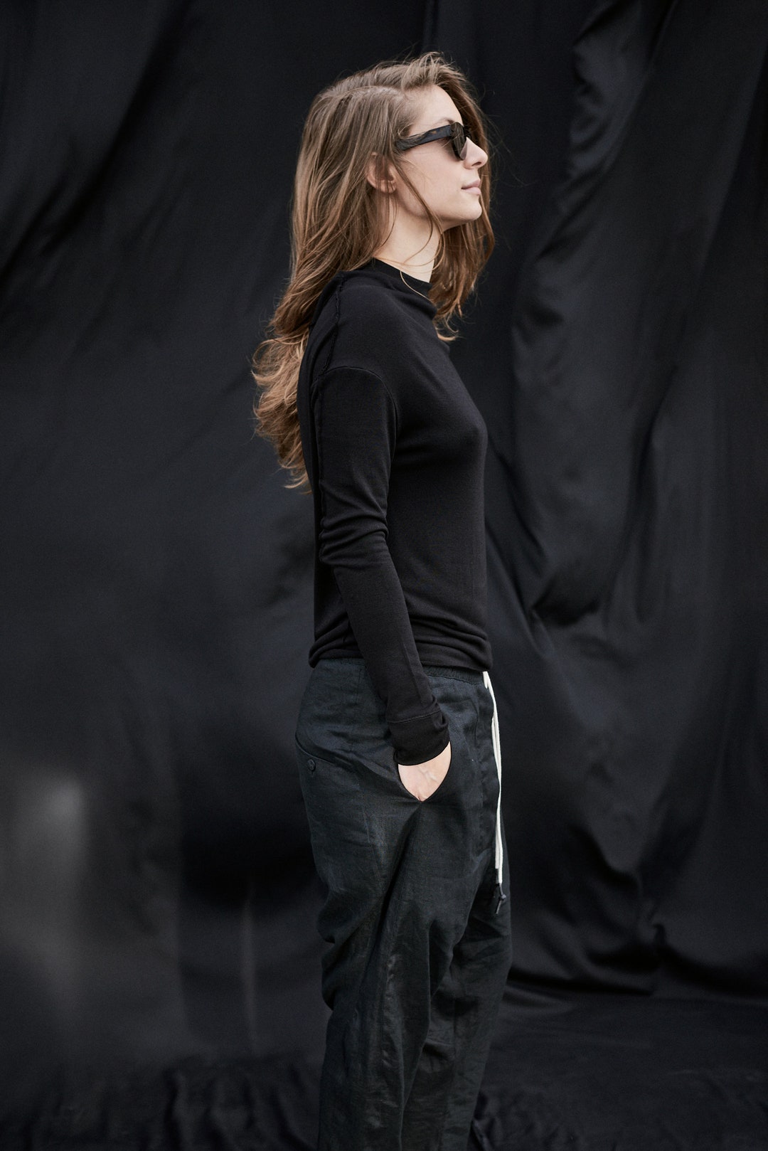 Soft Minimalist Top / Long Sleeved Top / Black Casual Top / Futuristic ...