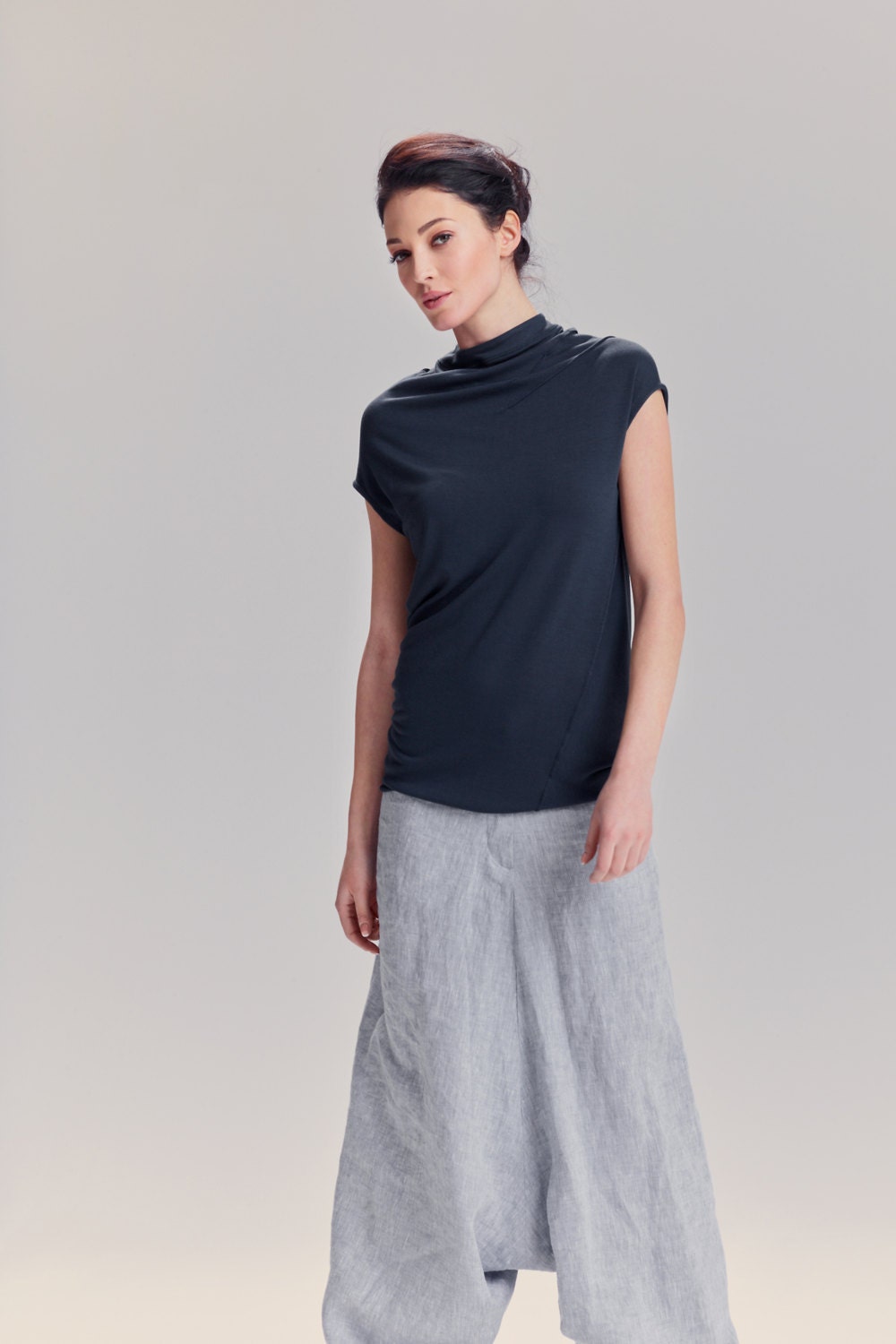 Cap Sleeved Top / High Necked Top / Muted Blue Women's | Etsy