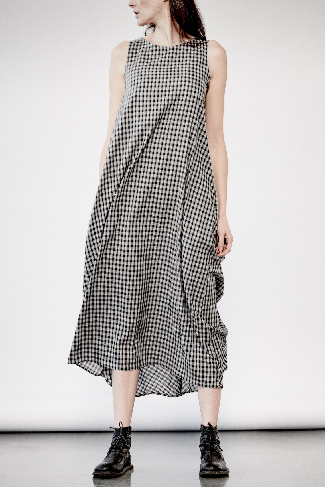 Black and White Check Loose Dress/ Oversized Dress/ Cotton - Etsy