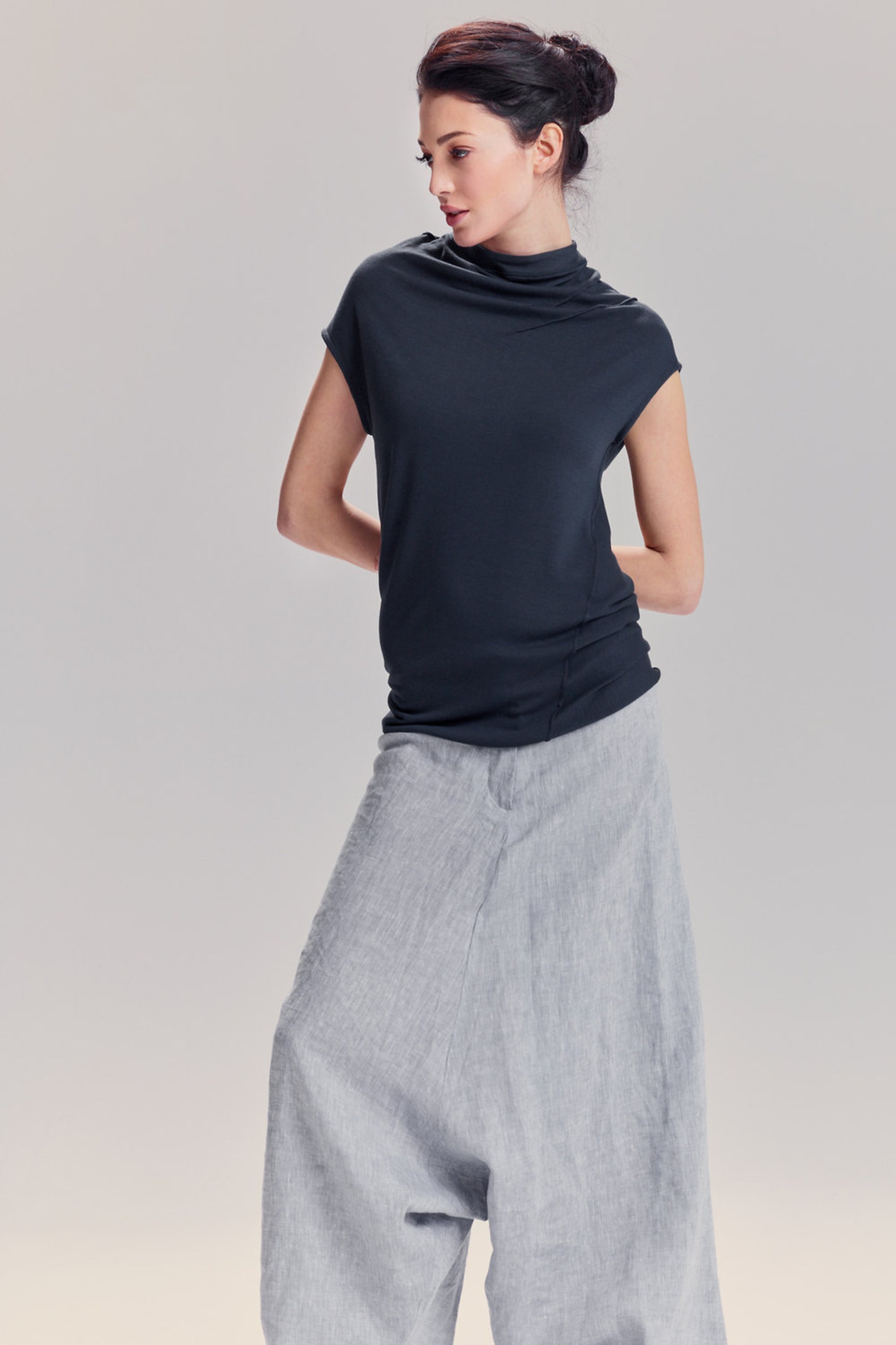 Cap Sleeved Top / High Necked Top / Muted Blue Women's | Etsy