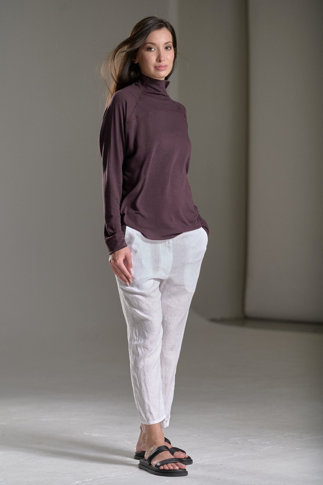 Muted Bordo Minimalist Turtleneck / Urban Blouse / Muted Bordo Top ...