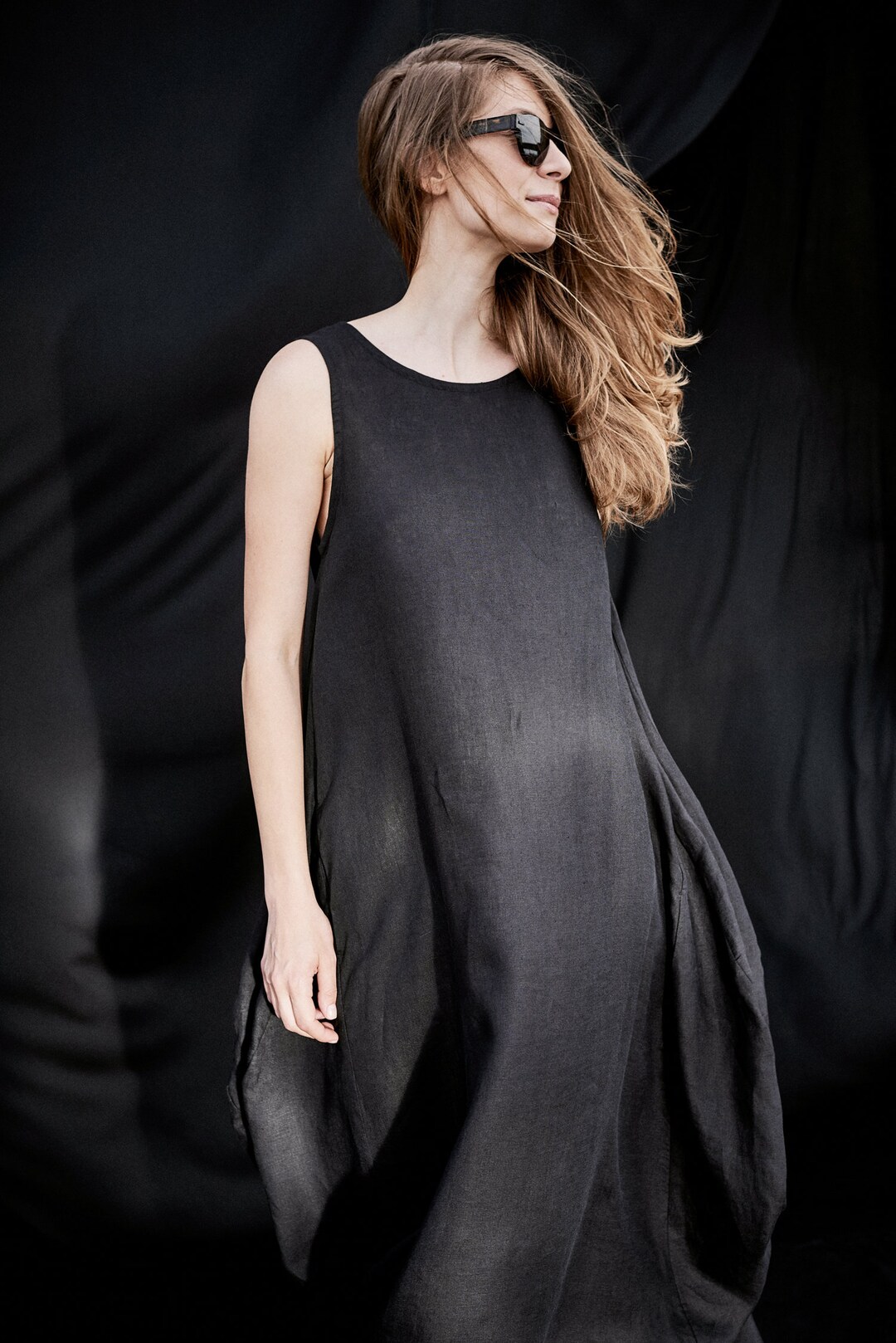 Black Oversized Dress/ Loose Dress/ Minimalist Dress/ Black Linen Dress ...