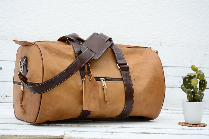 Light Brown Leather Duffel Bag Luggage Bag ,weekend Bag, Personalized ...