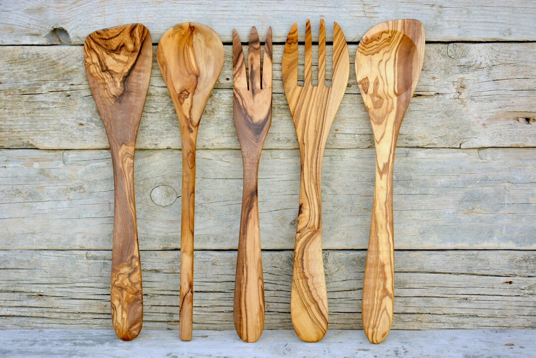 Olive Wood Unique Utensils Set 12 Inch / Wooden Kitchen Utensils Set ...