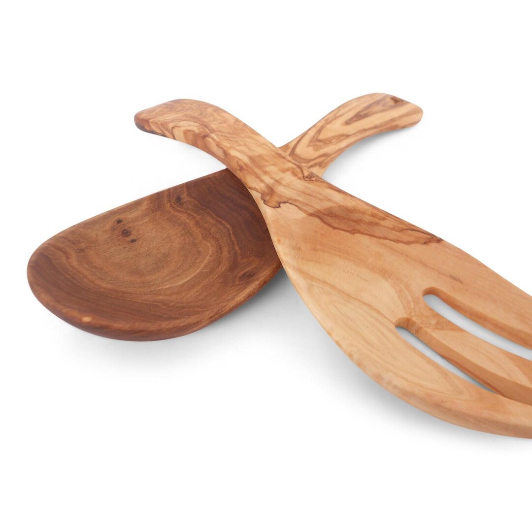 Handmade Olive Wood Salad Tongs Set: Unique Serving Spoons - Etsy
