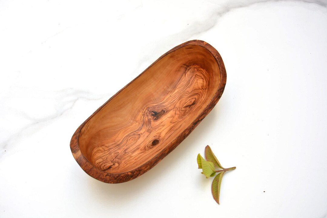 Handcrafted Olive Wood Bowl: Rustic Oval Natural Edge Kitchenware (13 X ...
