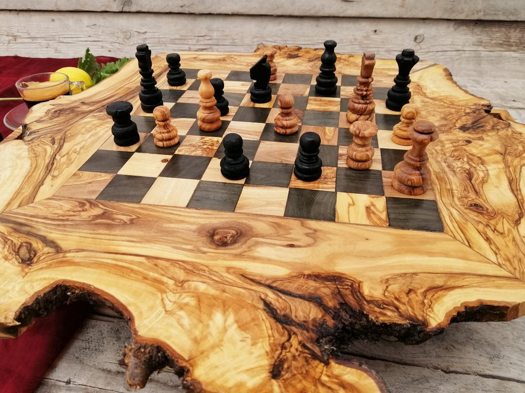 Rustic Olive Wood Chess Set With Drawers & Optional Leather Bag ...