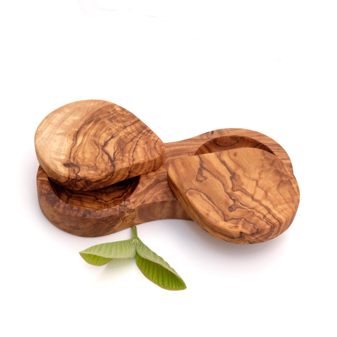 Olive Wood Salt and Pepper Container Set - Handcrafted Dual Canisters ...