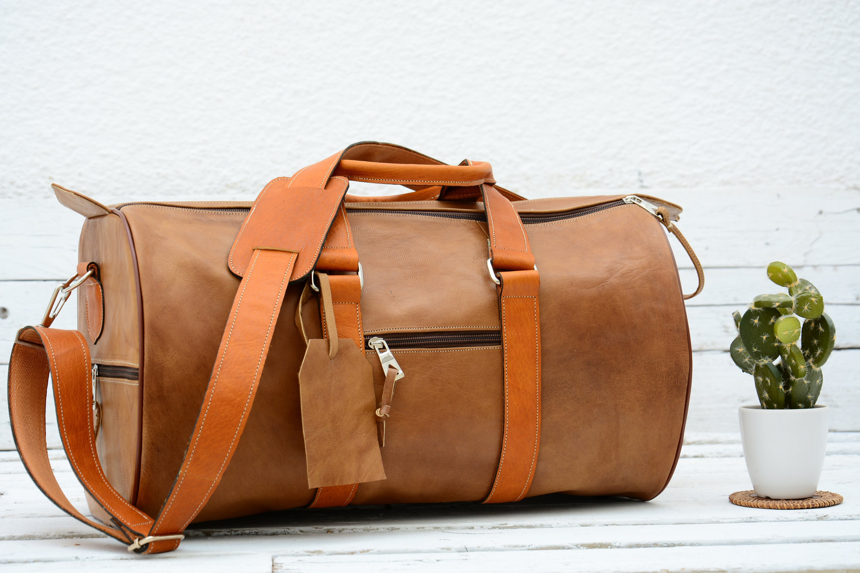 Light Brown Leather Duffel Bag Luggage Bag ,weekend Bag, Personalized ...