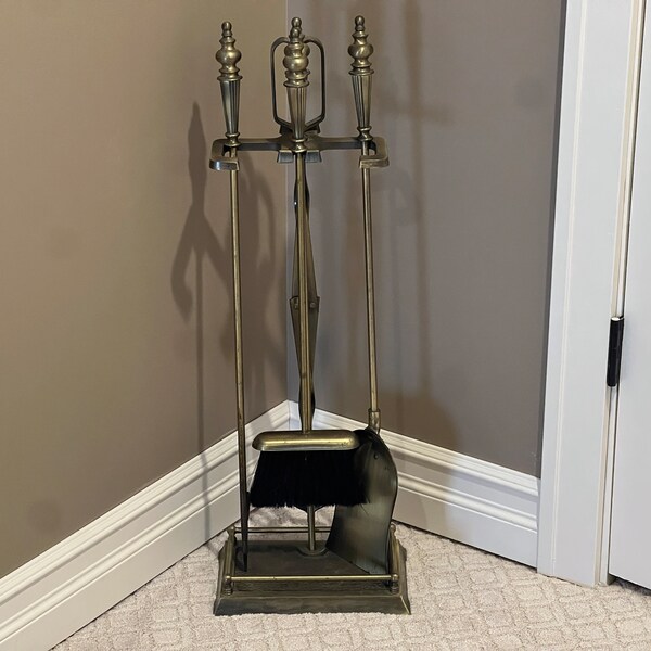 Antique Brass Fireplace Tool Stand - Etsy