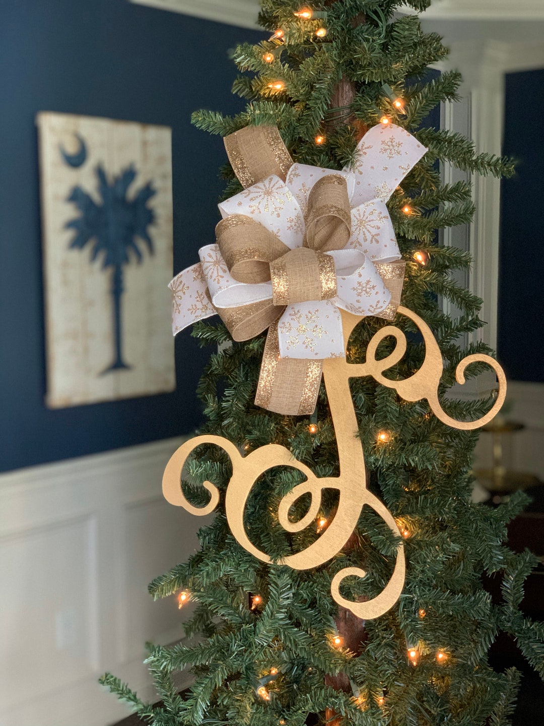 Merry Monogram Tree Topper Happyholidays Merry - Etsy