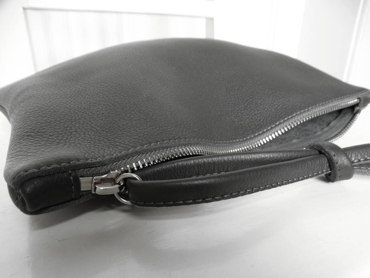 Dark Grey Leather Pouch/light Grey Leather Clutch/zipper - Etsy