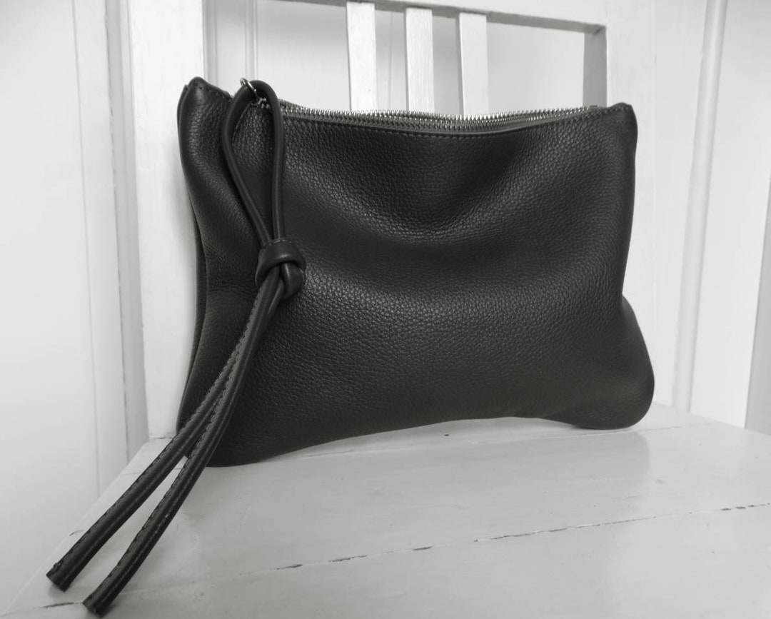 Dark Grey Leather Pouch/light Grey Leather Clutch/zipper Clutch ...