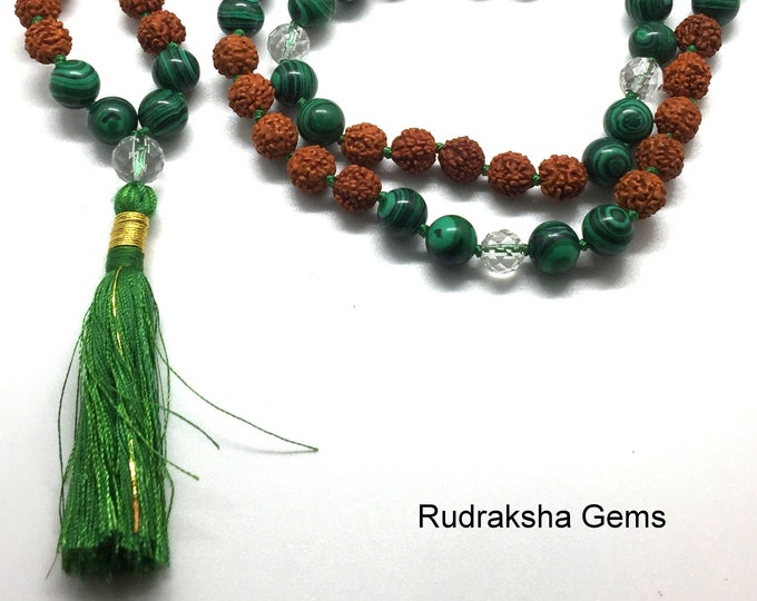 Malachite Mala Necklace 108 Rudraksha Mala Knotted, 108 Prayer Beads ...