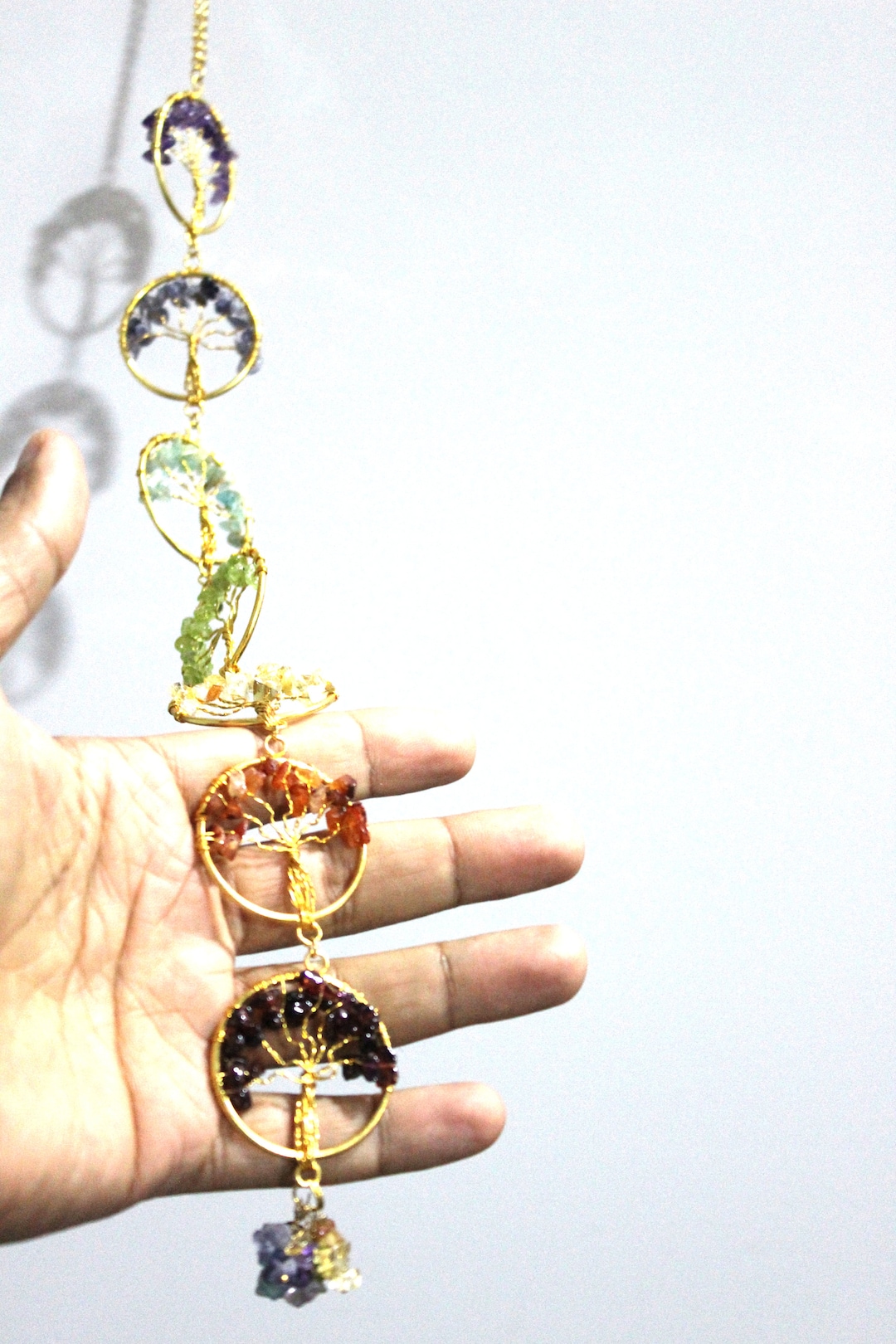 Chakra Stones Hanging Decor, Tree of Life Crystal Suncatcher, Chakra ...