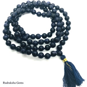 Galaxy Star Blue Sand Stone - Gold Stone Japa Mala Beads - Yoga Rosary ...