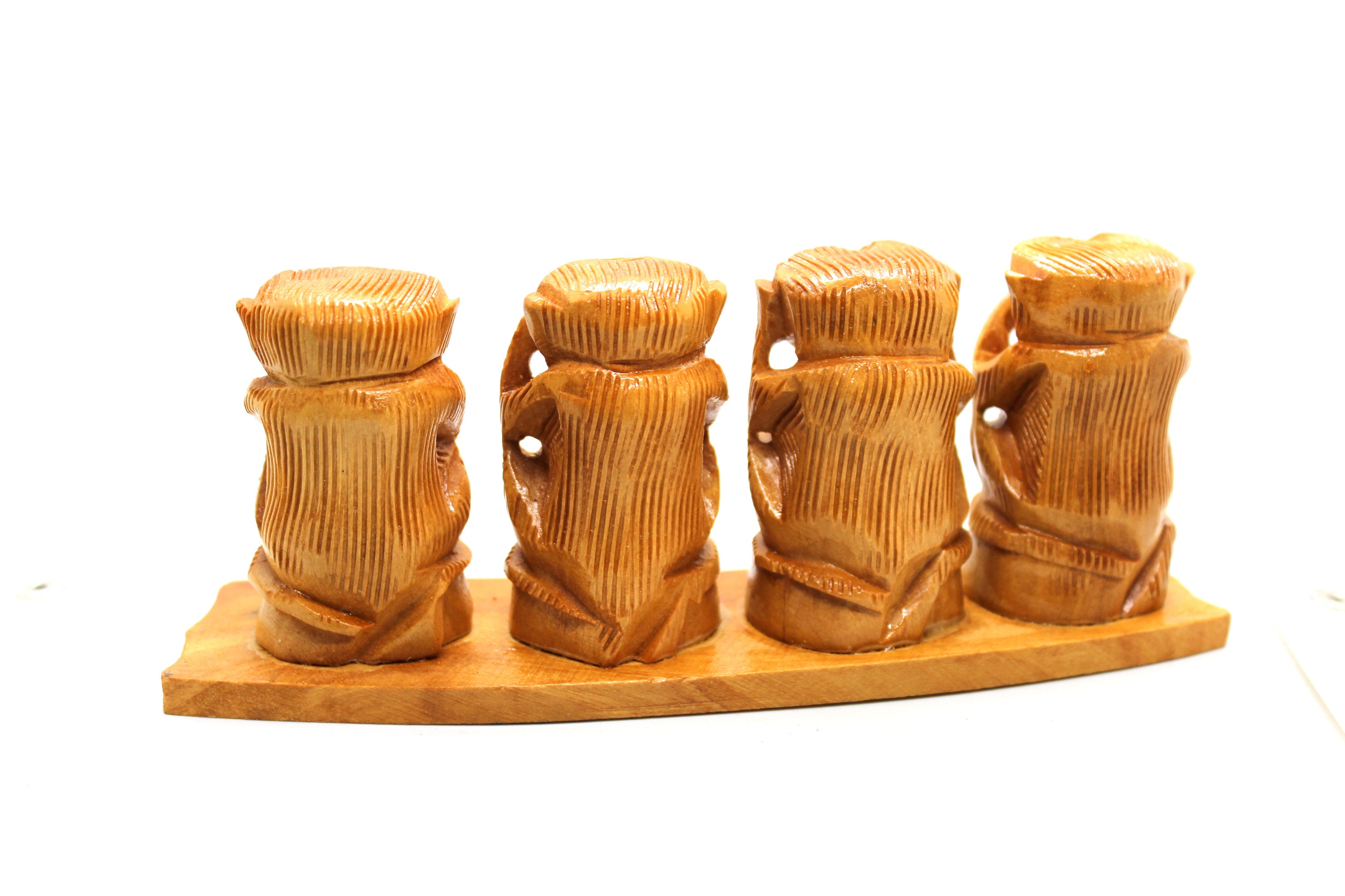 Hand Carved Wooden Four Wise Monkeys Statue - Hear See Speak - Etsy