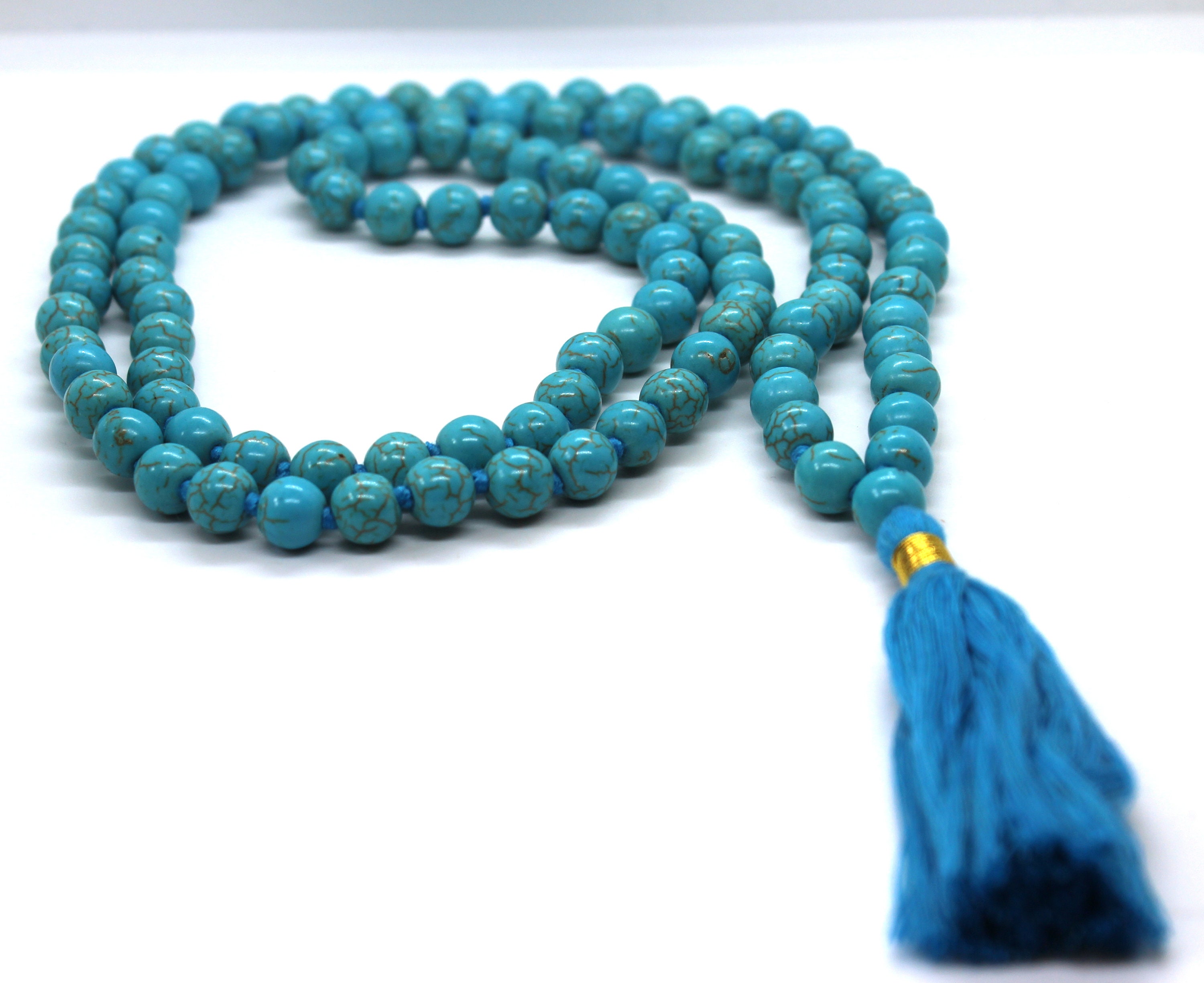 Turquoise Mala Necklace 108 Beads, Throat Chakra Healing Crystal ...
