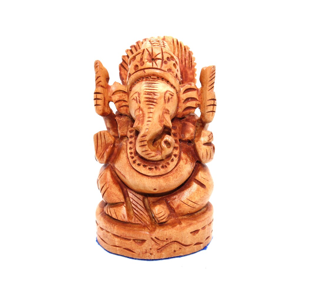 LORD GANESHA Wooden Beautiful 2.5 Inch Small Statue Hindu God Prayer ...