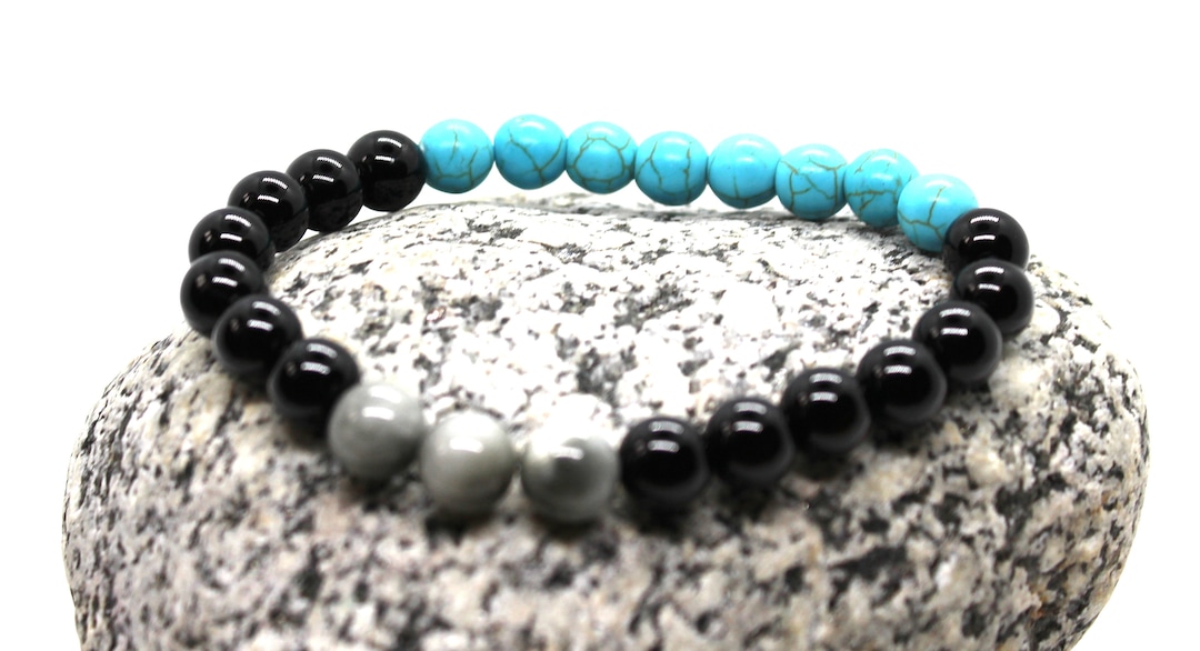 Spiritual Yodha Warrior Bracelet, Black Agate, Cats Eye, Turquoise Beads Wrist Band Bracelet ...