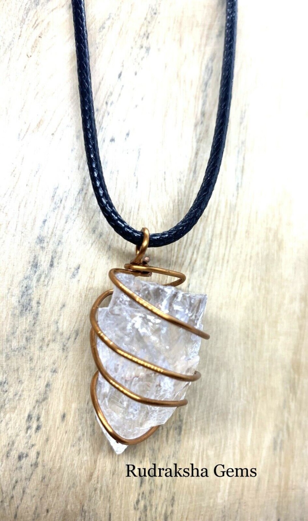 Clear Quartz Raw Copper Pendant Rock Quartz Reiki Charged Cord Necklace ...