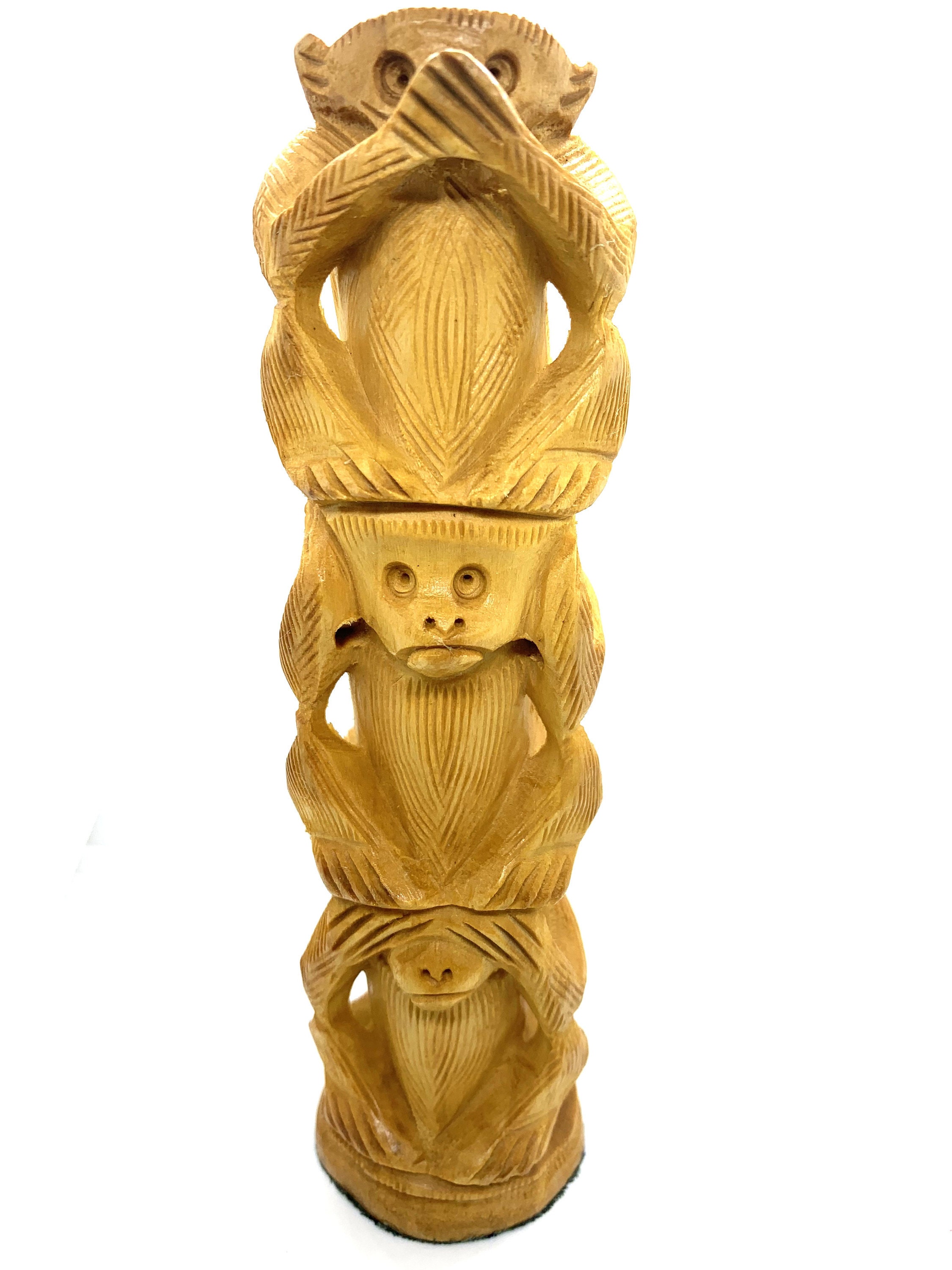 Hand Carved Three Wise Monkeys Statue – Wooden See No Evil Gift - Etsy