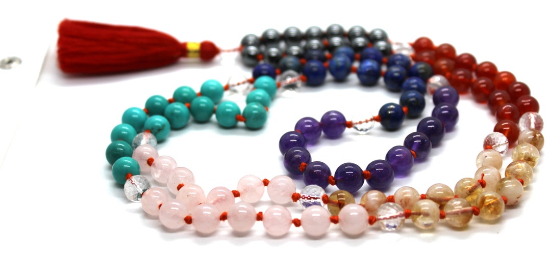 7 CHAKRA Mala Original Gem Stones Premium Japa Mala 108 1 Beads ...