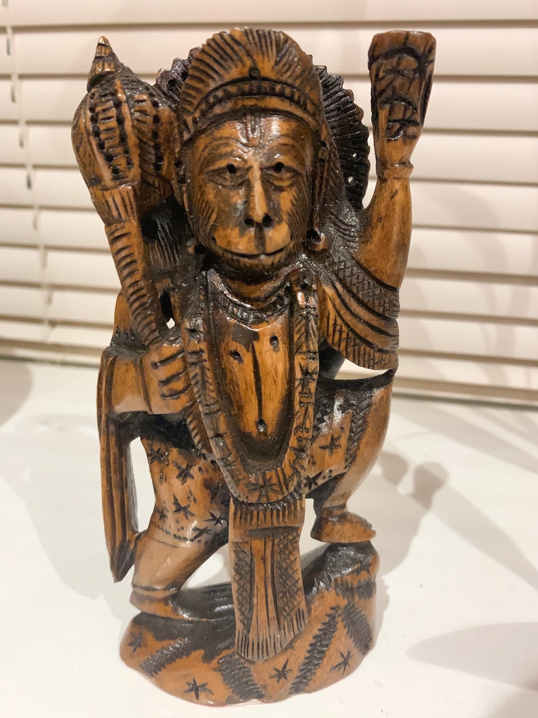 Hanuman Statue 6” Wooden Hand Carved Statue, Lord Hanumana Idol, Hindu ...
