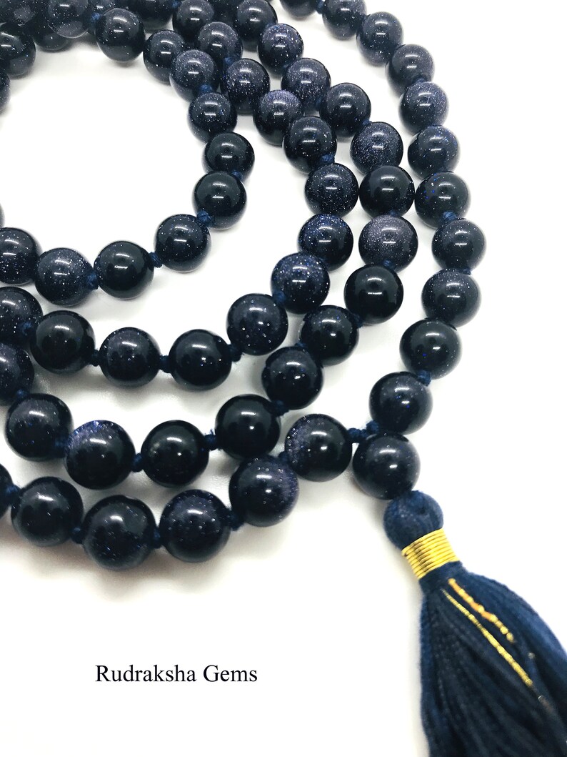 Galaxy Star Blue Sand Stone Gold Stone Japa Mala Beads - Etsy