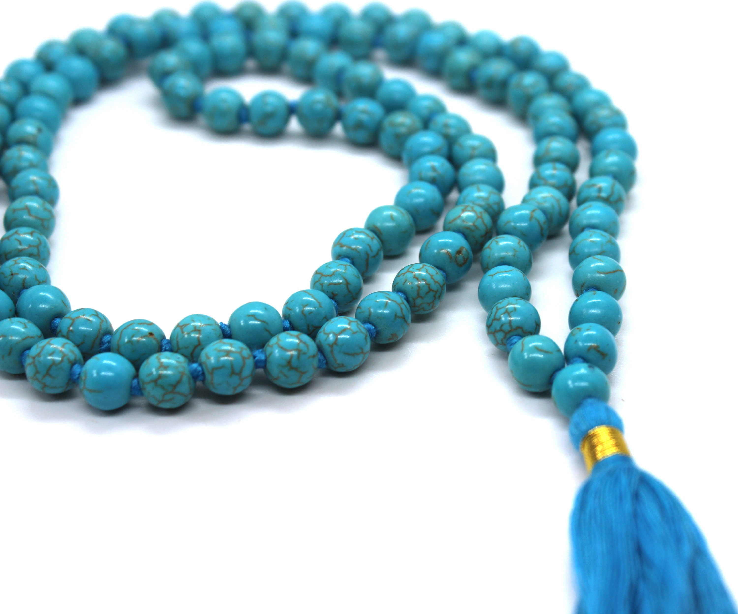 Turquoise Mala Necklace 108 Beads, Throat Chakra Healing Crystal ...