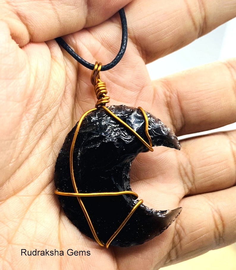 Black Obsidian Pendant, Obsidian Crystal, Protection Necklace, Wire ...